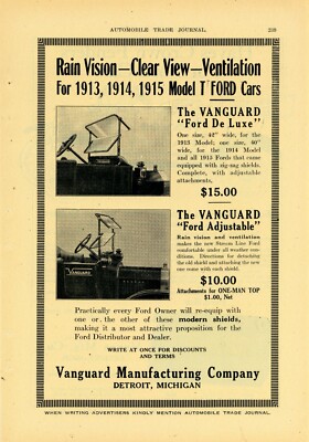 1915 Vanguard Mfg. Co. Ad: Windshields for Ford Model T Auto - Detroit ...
