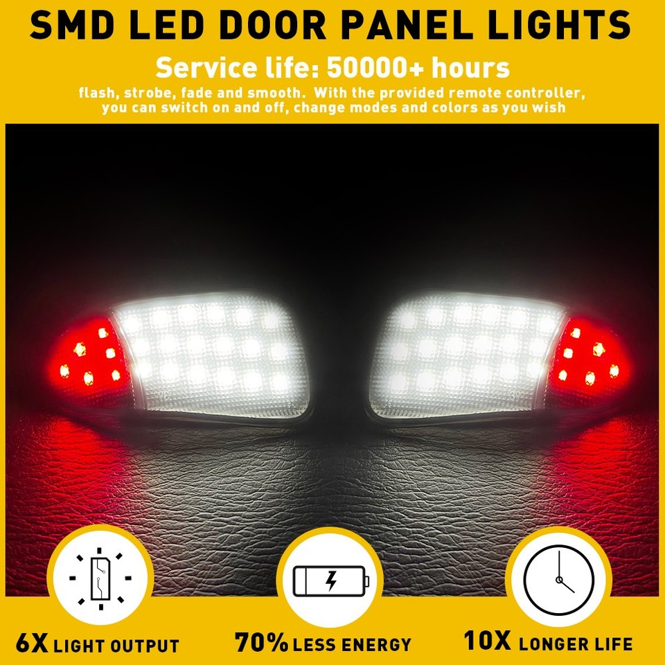 Smoke/Clear LED Car Door Panel Courtesy Light White+Red For 97-99 Ford ...