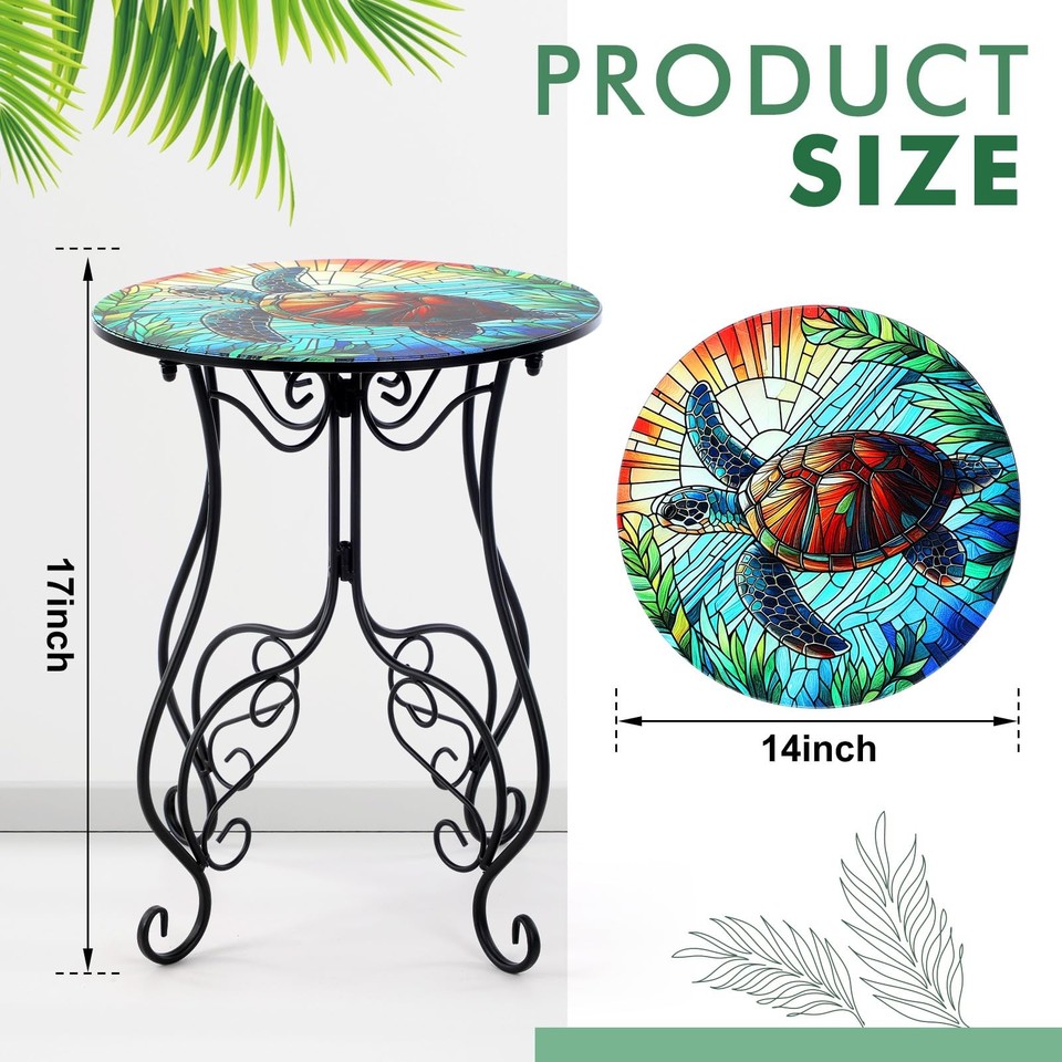 14 Inch Small Outdoor Patio Side Table Turtles Round Mosaic Side Table ...
