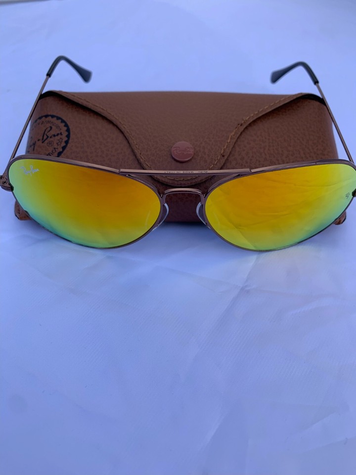 Ray-Ban Aviator Sunglasses Bronze Frame Red Orange Flash Lens RB3026 ...