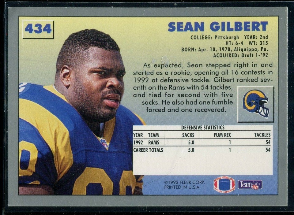 1993 Fleer Sean Gilbert #434 Los Angeles Rams | eBay