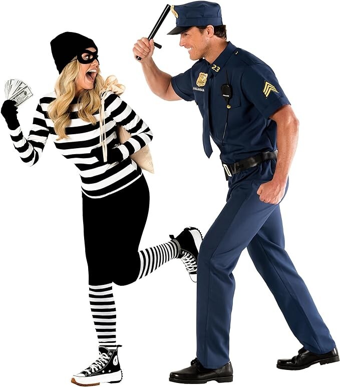 Women`s Burglar Costume Adult Ladies` Bank Robber Convict Outfit ...
