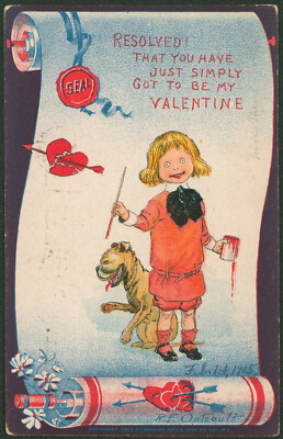 1905 Comic Buster Brown & Tige Valentine R.F. Outcault Postcard Flag ...