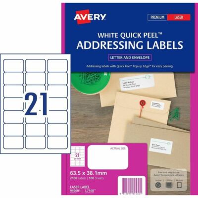 2 x Avery 959001 Laser Address Labels L7161 White 21 per Sheet 100 ...
