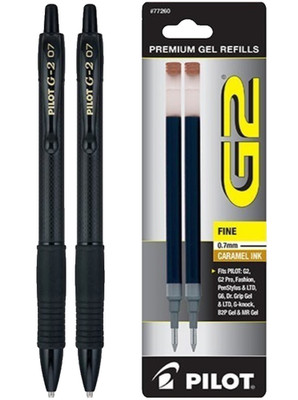 Pilot G2 Edge Retract Gel Pen 0.7mm 2) Black w/Caramel refills Office ...