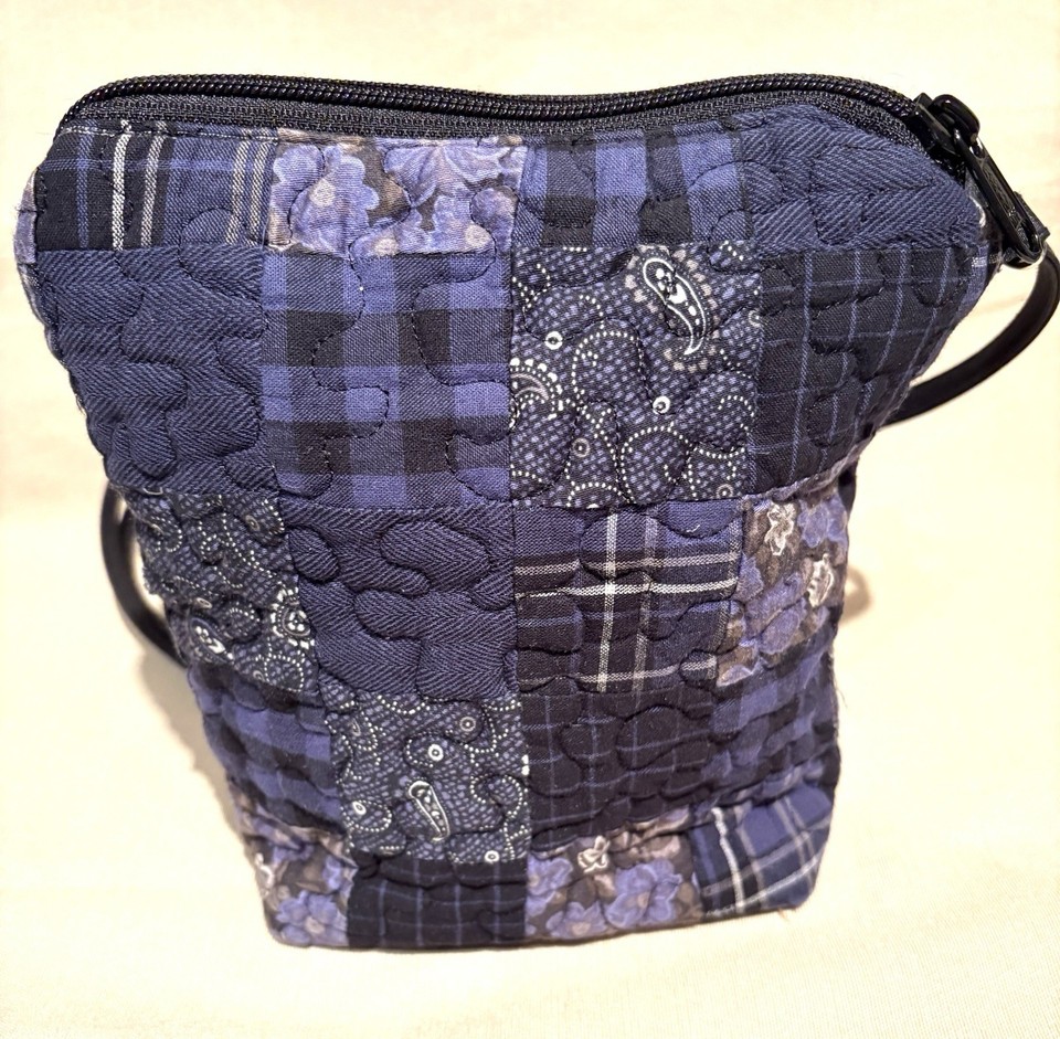 DONNA SHARP Black/ Blue Print MESSENGER BAG QUILTED SHOULDER CROSSBODY ...