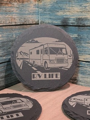 RV LIFE slate coaster set, class A rv, motorhome, camper, travel ...