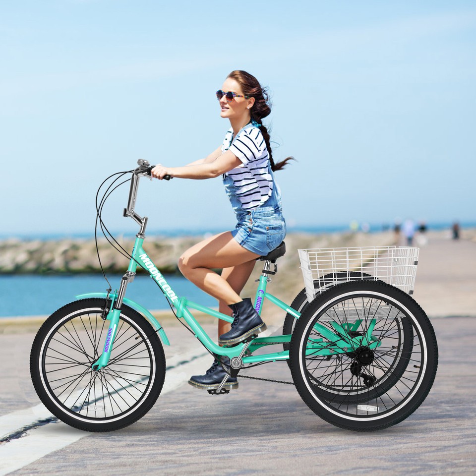 MOONCOOL Foldable Adult Tricycle 24 inch 7 Speed 3-Wheels Folding Trike ...