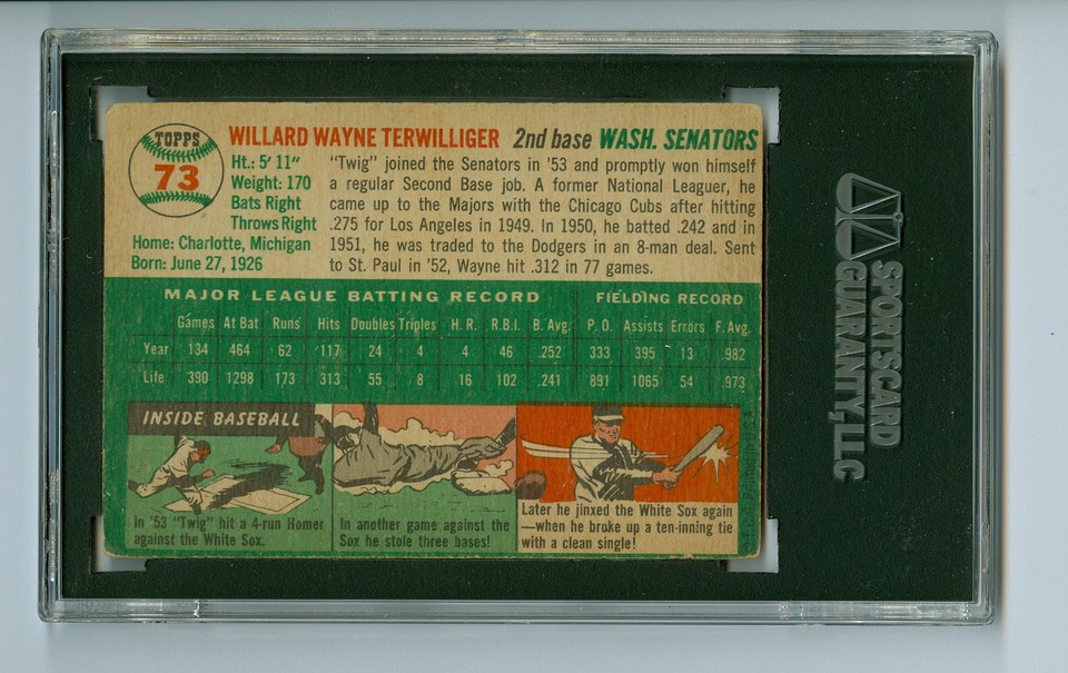 Wayne Terwilliger Autographed Vintage 1954 Topps Card #73 SGC Authentic ...