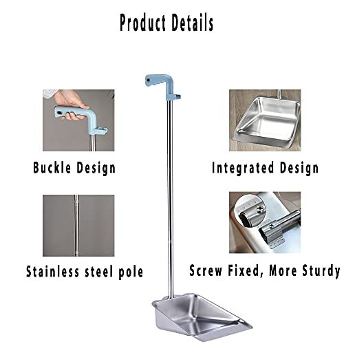 Dust Pans with Long Handle - Metal Upright Dustpan Heavy Duty, 35" Long ...