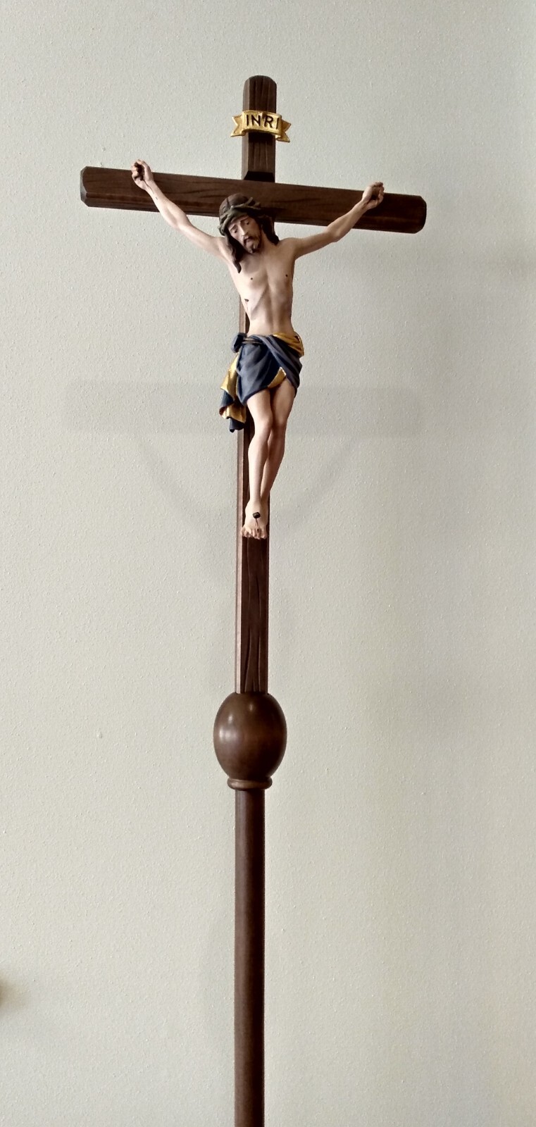 Large 79" Processional Cross, Crucifix with Pole and Stand, Carved of ...