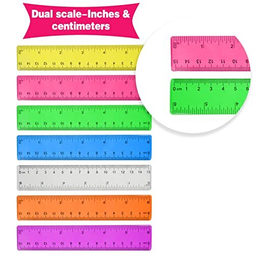 14 Packs 6 Inch Small Rulers for KidsPlastic School Ruler with Inches ...