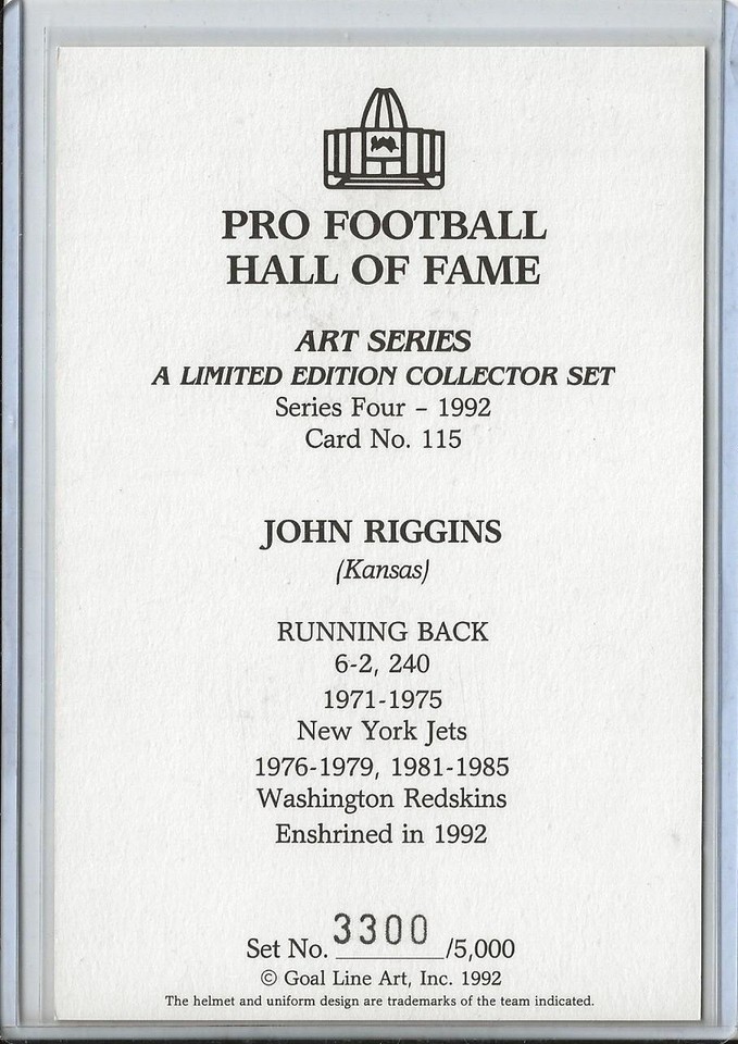 1992 John Riggins Goal Line Art Postcard - Autographed/Signed | eBay