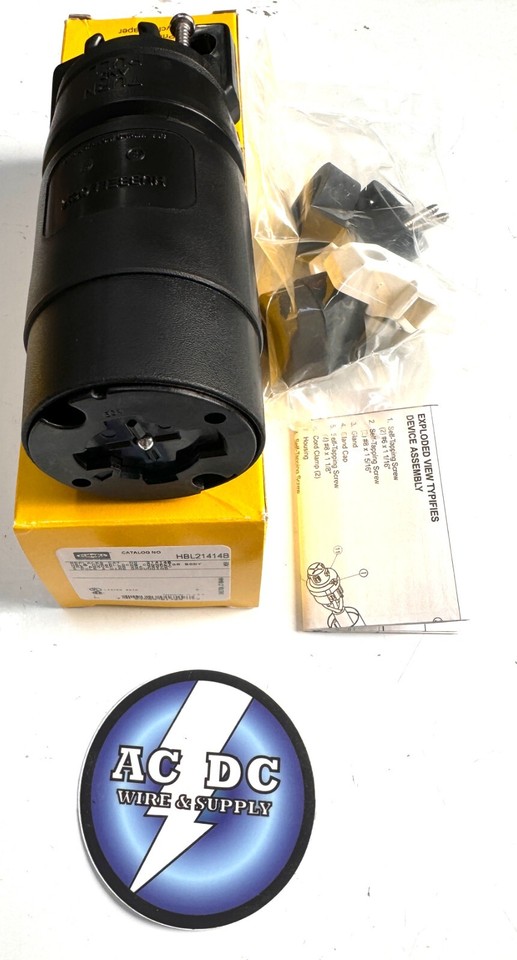 Hubbell Hbl21414b 30/20A Locking Connector 3P 4W 600Vac/250Vdc ...