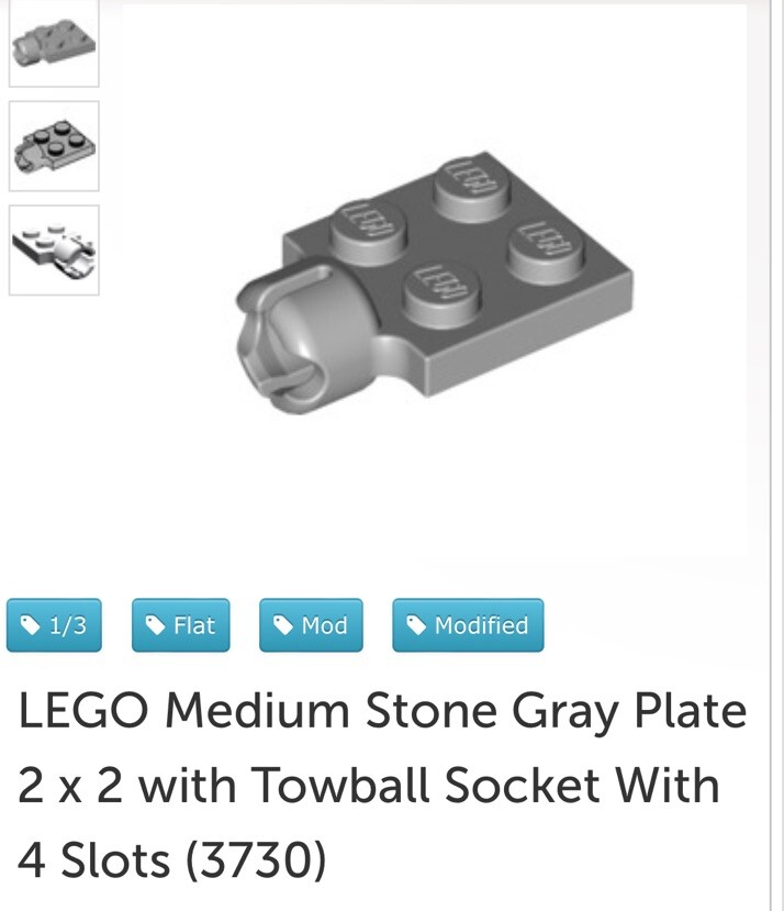 2 X LEGO Medium Stone Gray Plate 2x2 with Towball Socket & 4 Slots Part ...