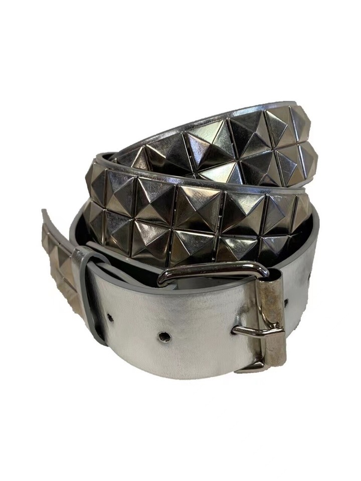 UNISEX Men/Women 2/3-Row Metal Pyramid Studded Belt Checker Punk Rock ...