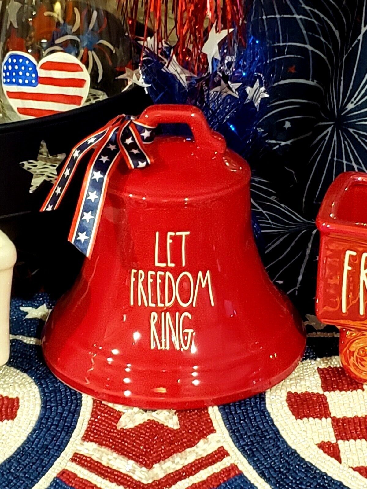 Rae Dunn RED Liberty Bell LET FREEDOM RING Patriotic July 4th Tabletop ...