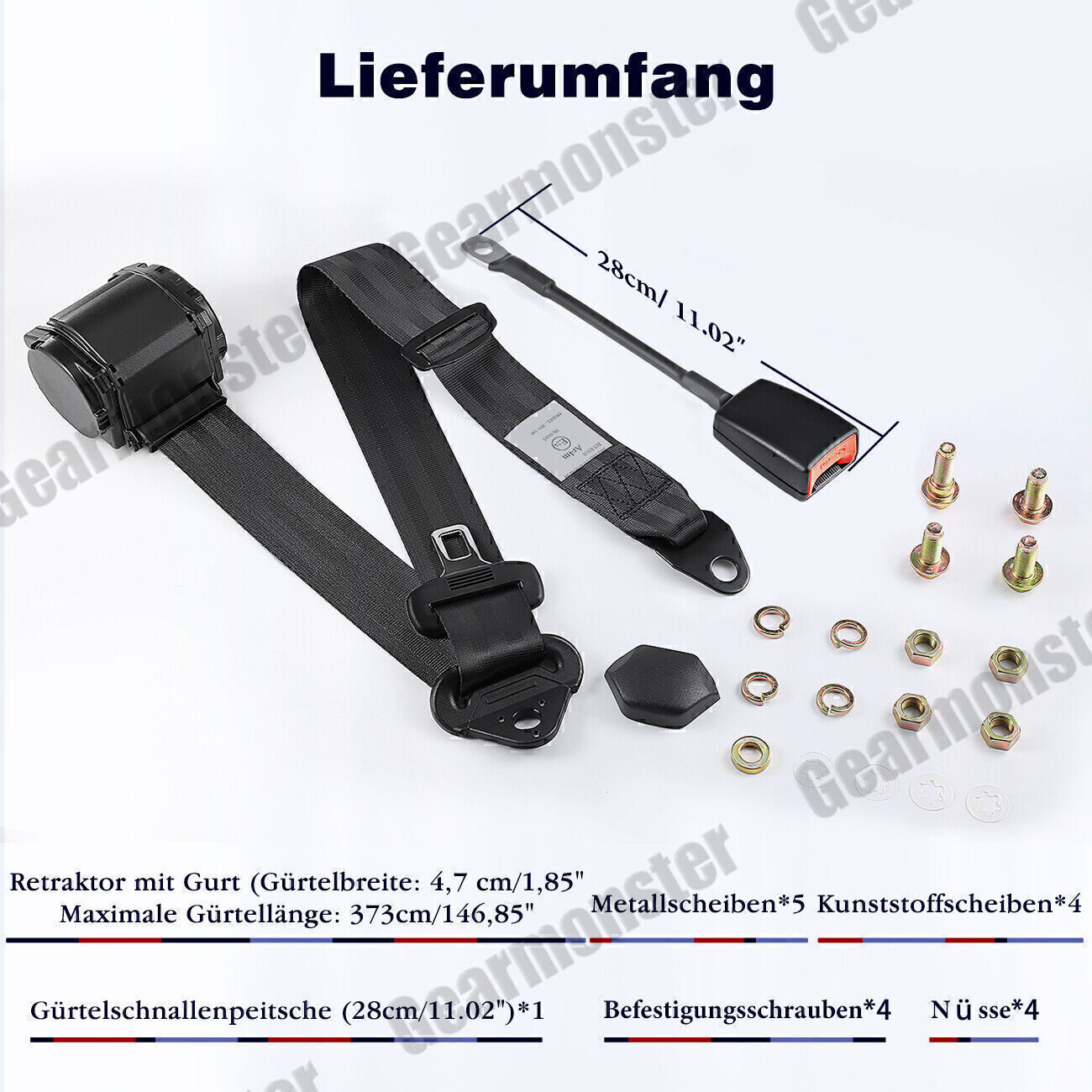 3 Punkt Automatikgurt Sicherheitsgurt Universal Gurtpeitsche 3730mm E ...