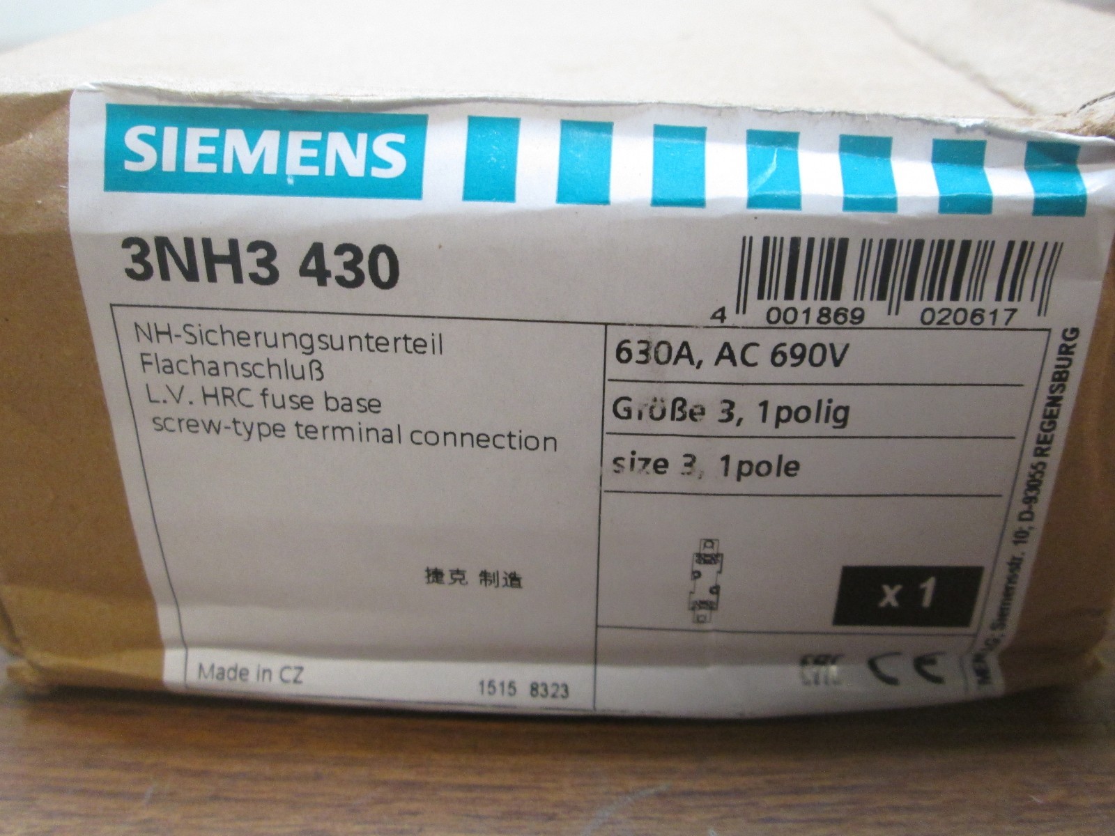 Siemens 3NH3-430 630A Fuse Base LB HRC BRAND NEW IN BOX FREE SHIPPING ...