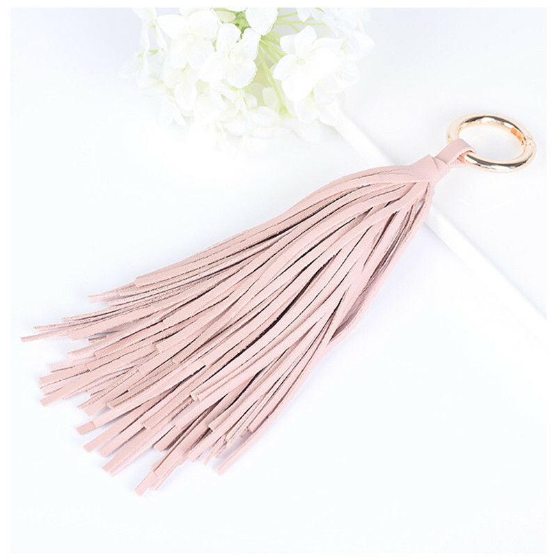 Women Bag Accessory PU Leather Tassel Charm Key Chain Ring Handbag ...