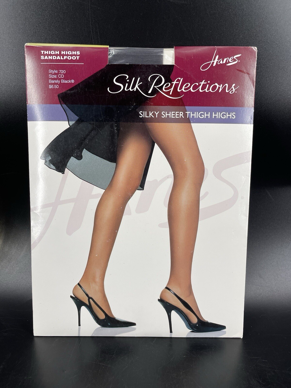 Hanes Silk Reflections Sandalfoot Barely Black Thigh-High Stockings Size CD | eBay