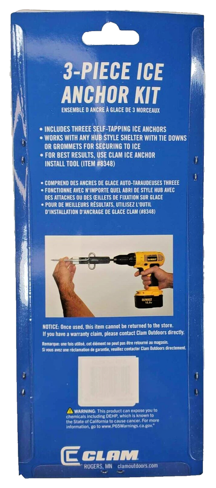 CLAM 3-piece Ice Anchor Kit Ice Fishing Tent Tie-Down | eBay