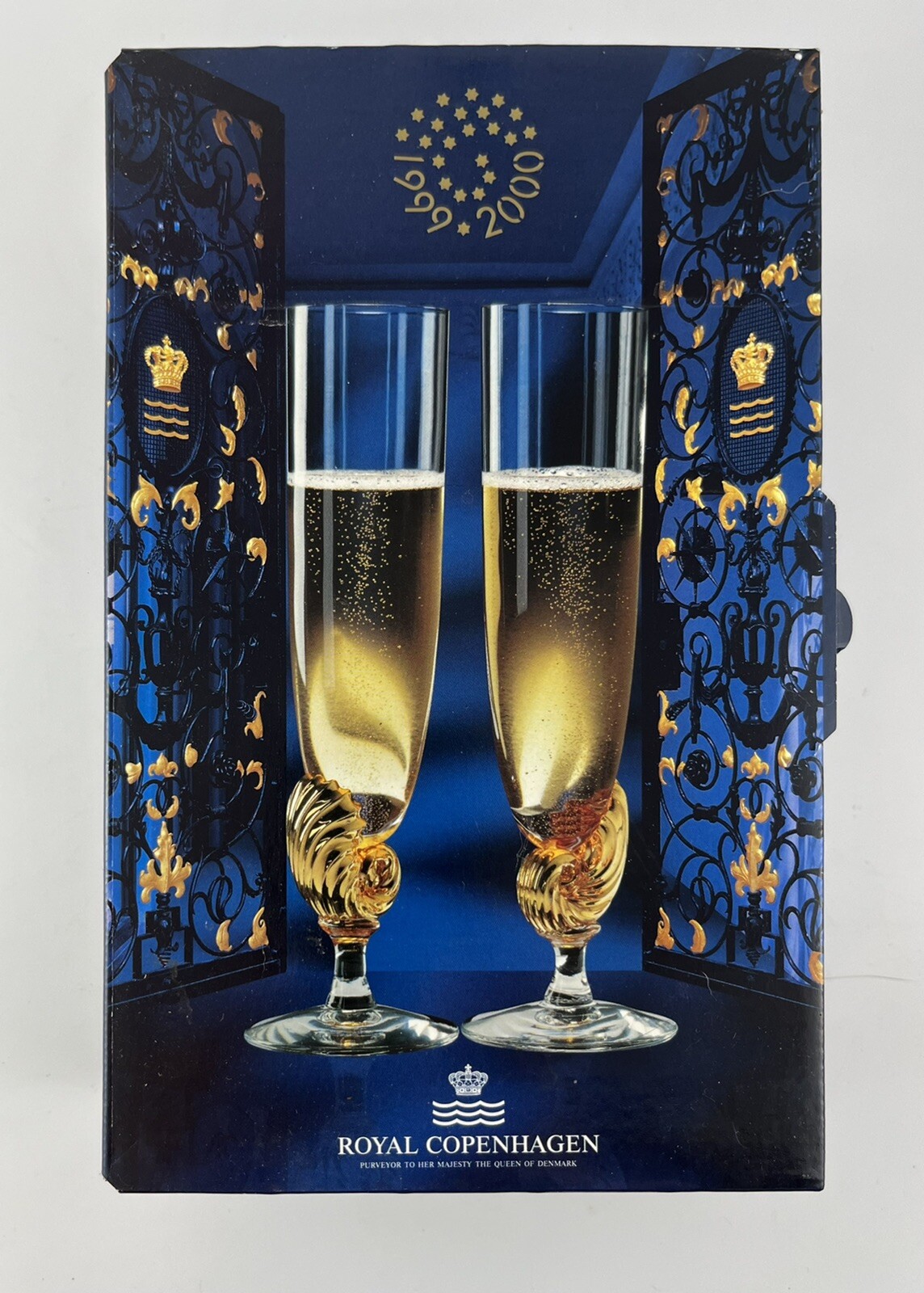 Pair Royal Copenhagen Millenium Neptun 2 Shell Champagne Glass Flutes ...