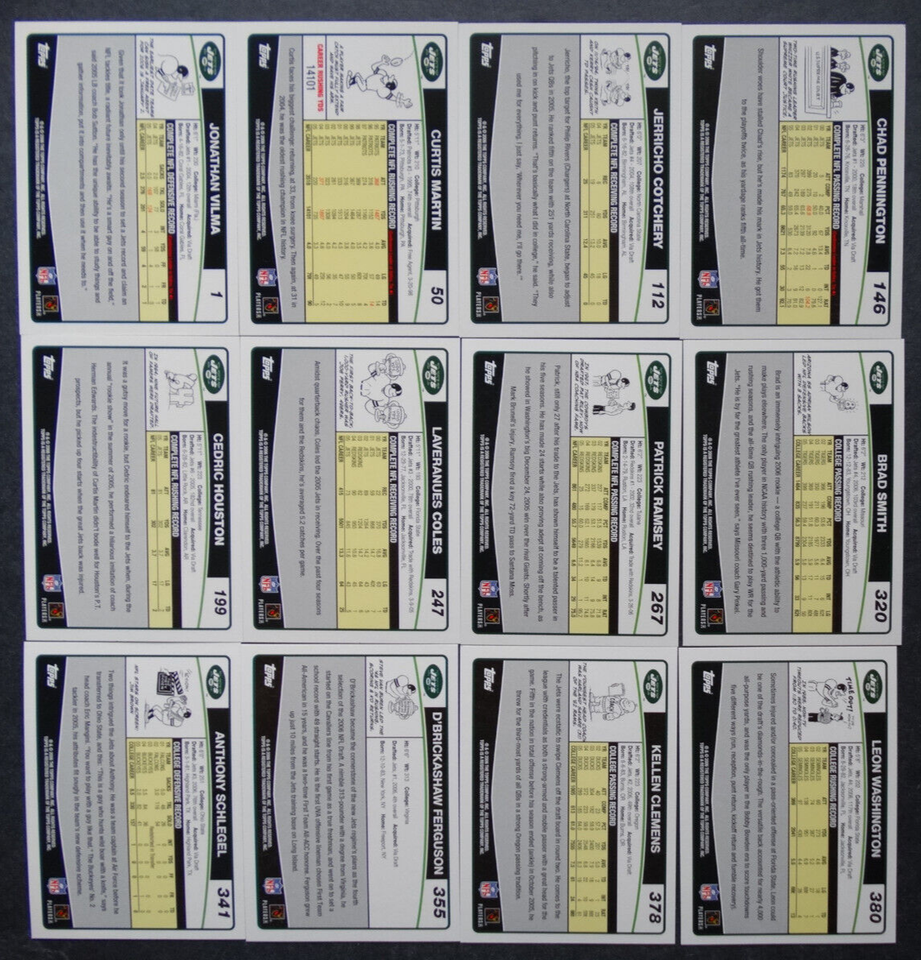 2006 Topps New York Jets Team Set of 12 Football Cards | eBay