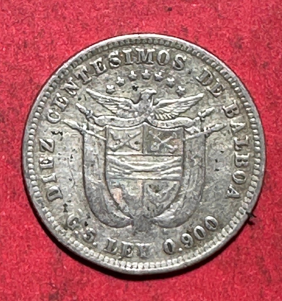1904 Panama SILVER 10 Centisimos! VF! .900 FINE SILVER! Old Panamanian ...