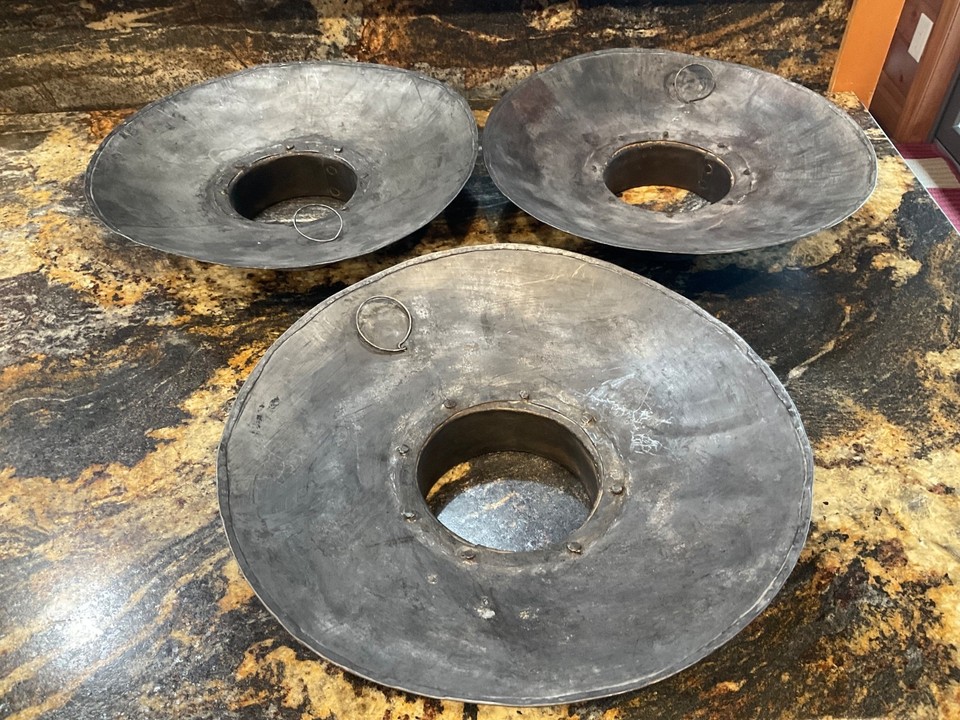 3 Antique metal industrial LAMP SHADE / HOOD. 11 " W (3.75 " top ...
