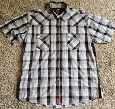 Twenty X Mens Black Gray Red Plaid Pearl Snap Western Cowboy SS Shirt ...