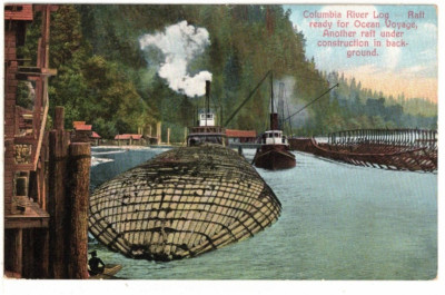 c1910 Postcard: Columbia River Log Raft Ready for Ocean Voyage - Oregon ...