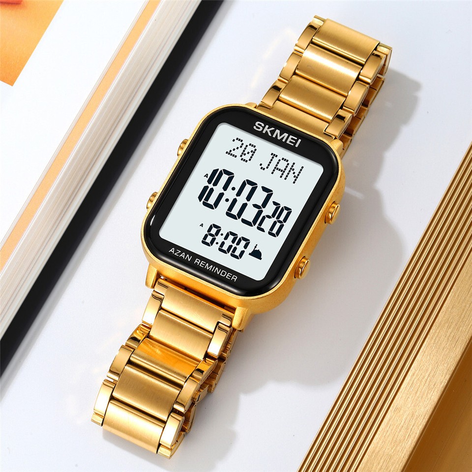 SKMEI Men Square Watch Qibla Compass Wristwatch Muslim Azan Prayer ...