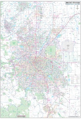 Metro Denver-Aurora-Boulder CO Detailed Region Wall Map w/Zip Codes | eBay