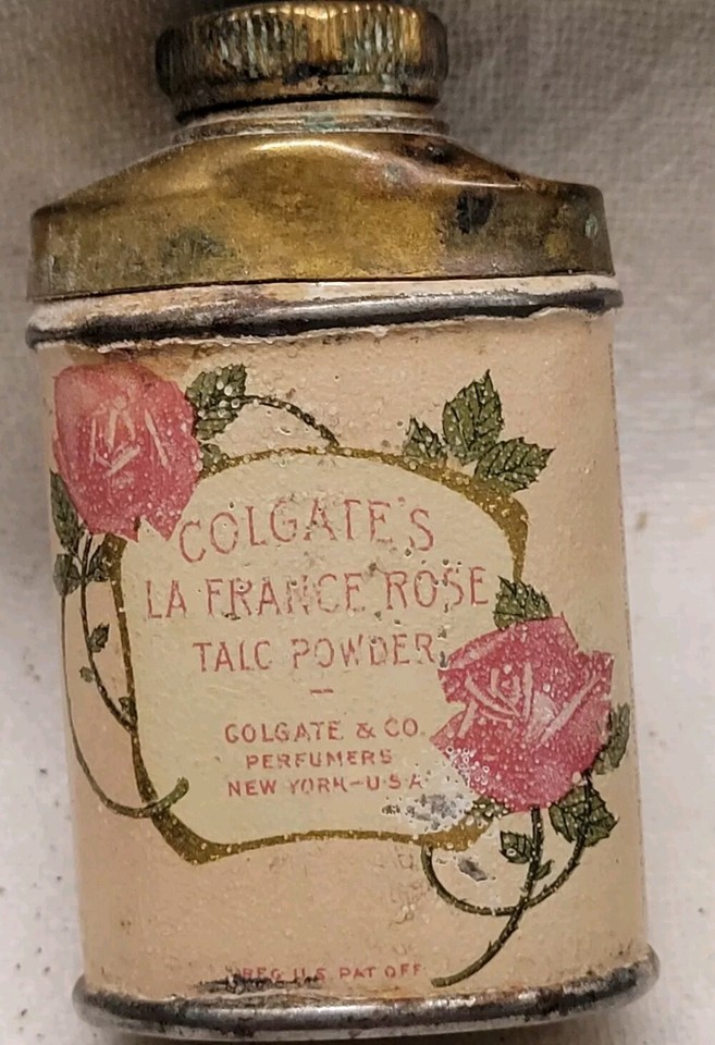 VINTAGE COLGATE'S LA FRANCE ROSE SAMPLE TALC POWDER TIN NICE GRAPHICS ...
