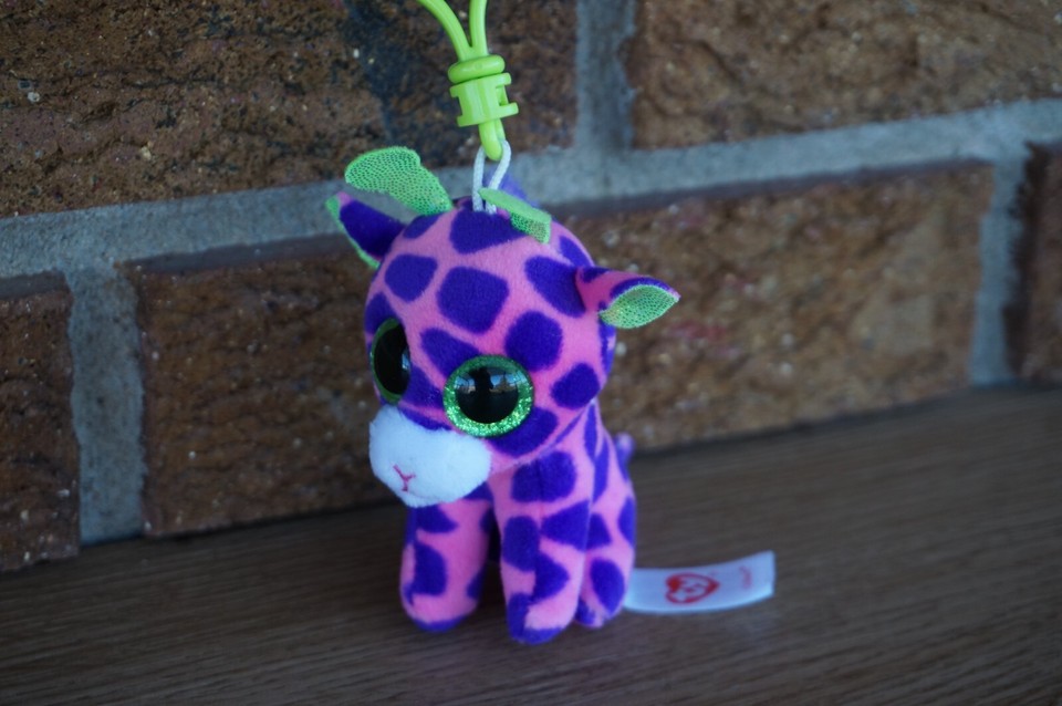 PLUSH Ty Beanie Boos GILBERT Giraffe Purple Pink Backpack Clip Stuffed ...