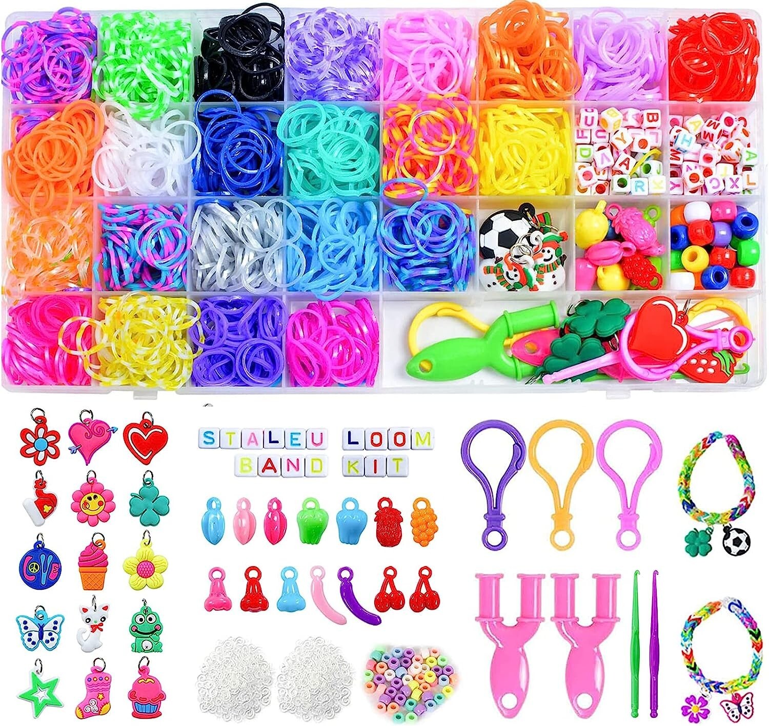 Loom Band Kit, Loom Bands Set With Charms Beads, 29 Grids Loom Bands ...