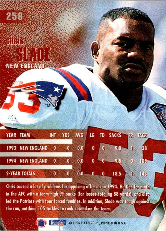 1995 Fleer Chris Slade #258 New England Patriots Football Card | eBay