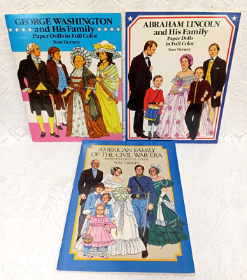 VTG PAPER DOLL BOOKS George Washington ABE LINCOLN Civil War Family TOM ...