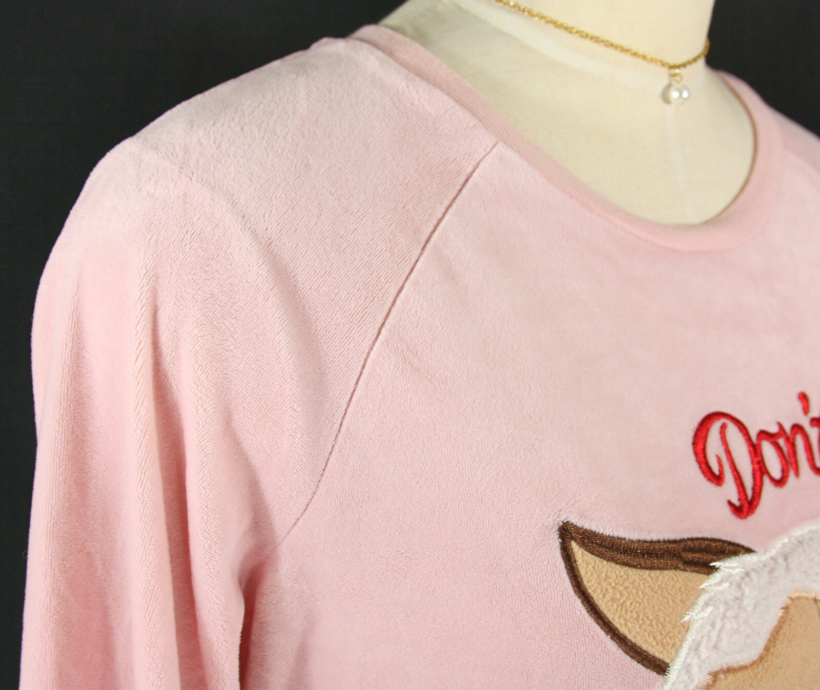 Grumpy Cat Don't Care Cat Face Embroider Pink Soft Velour Pajama Top ...