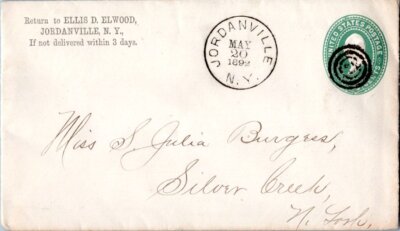 New York Jordanville 1892 target Postal Stationery Envelope. | eBay