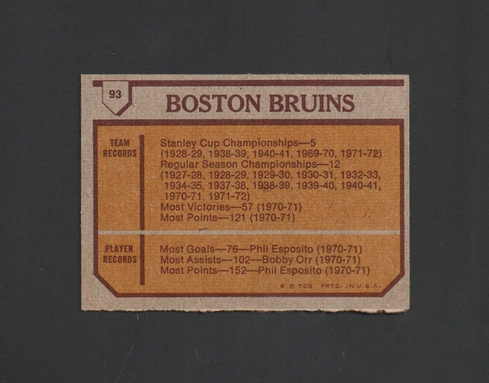 1973 Topps Boston Bruins Team Card #93 ~ Bobby Orr ~~ Nice Card! | eBay