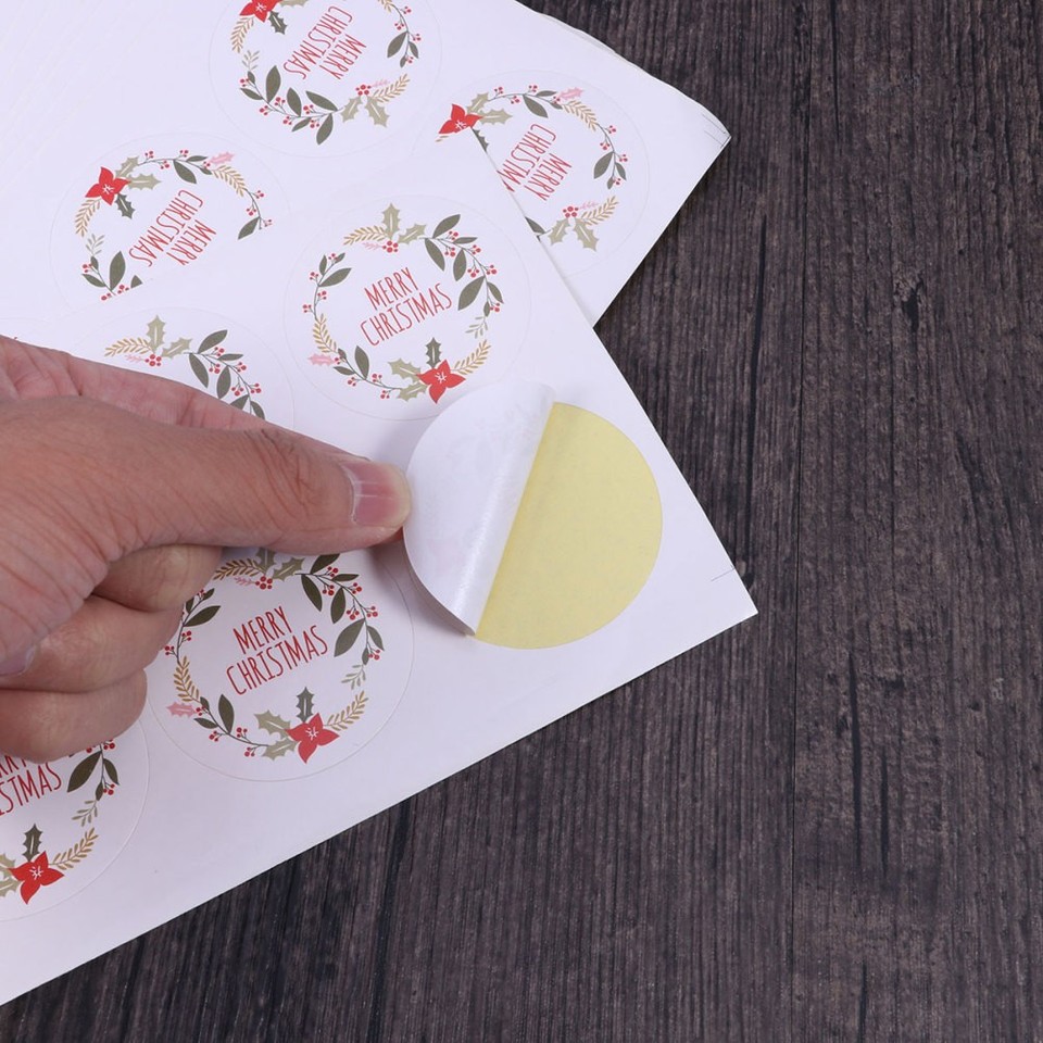 60pcs Christmas Stickers Floral Round Sealing Labels Baking Packing ...