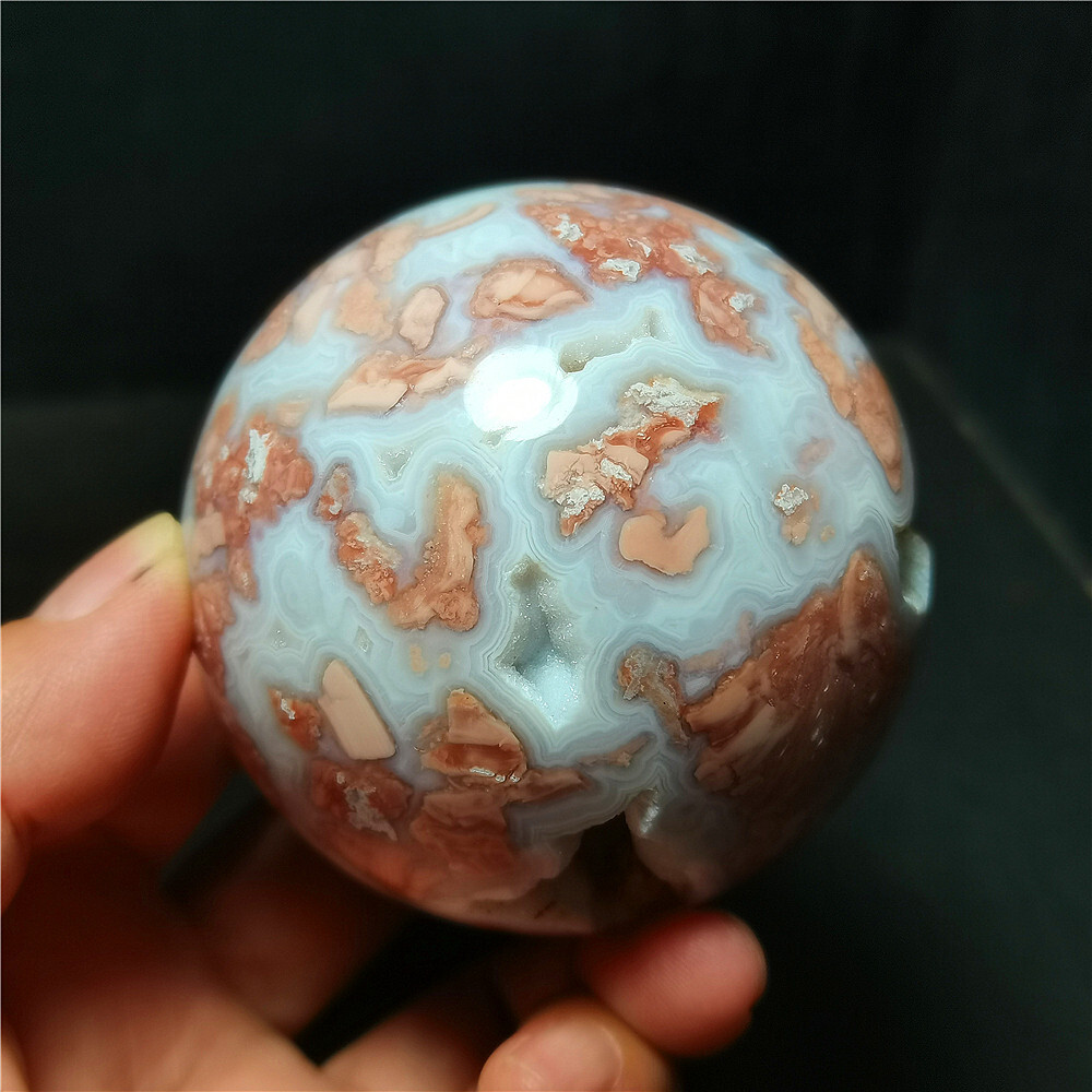 RARE 354g Natural Colorful Pink Agate Stone Geode Ball Healing WD1097 ...