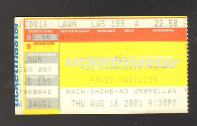 YES ORIGINAL CONCERT TICKET STUB 8/16/2001 FRAZE PAVILION KETTERING ...