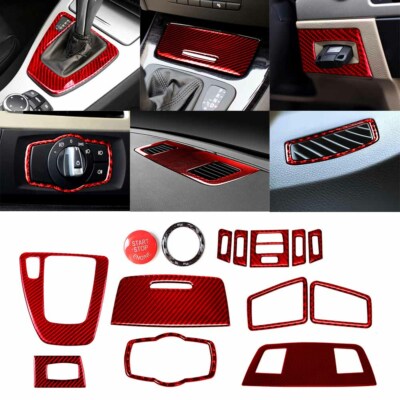 14Pcs Red Carbon Fiber Full Set Interior Trim For BMW 3 Series E90 E92 ...