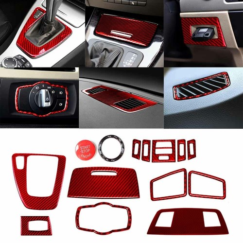 14Pcs Red Carbon Fiber Full Set Interior Trim For BMW 3 Series E90 E92 ...