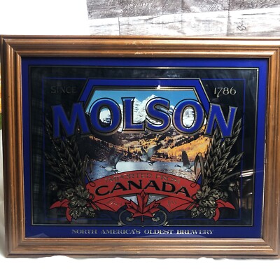 Molson Beer Ale Imported From Canada Mirrored Bar Sign w/ Frame 15.5” x ...