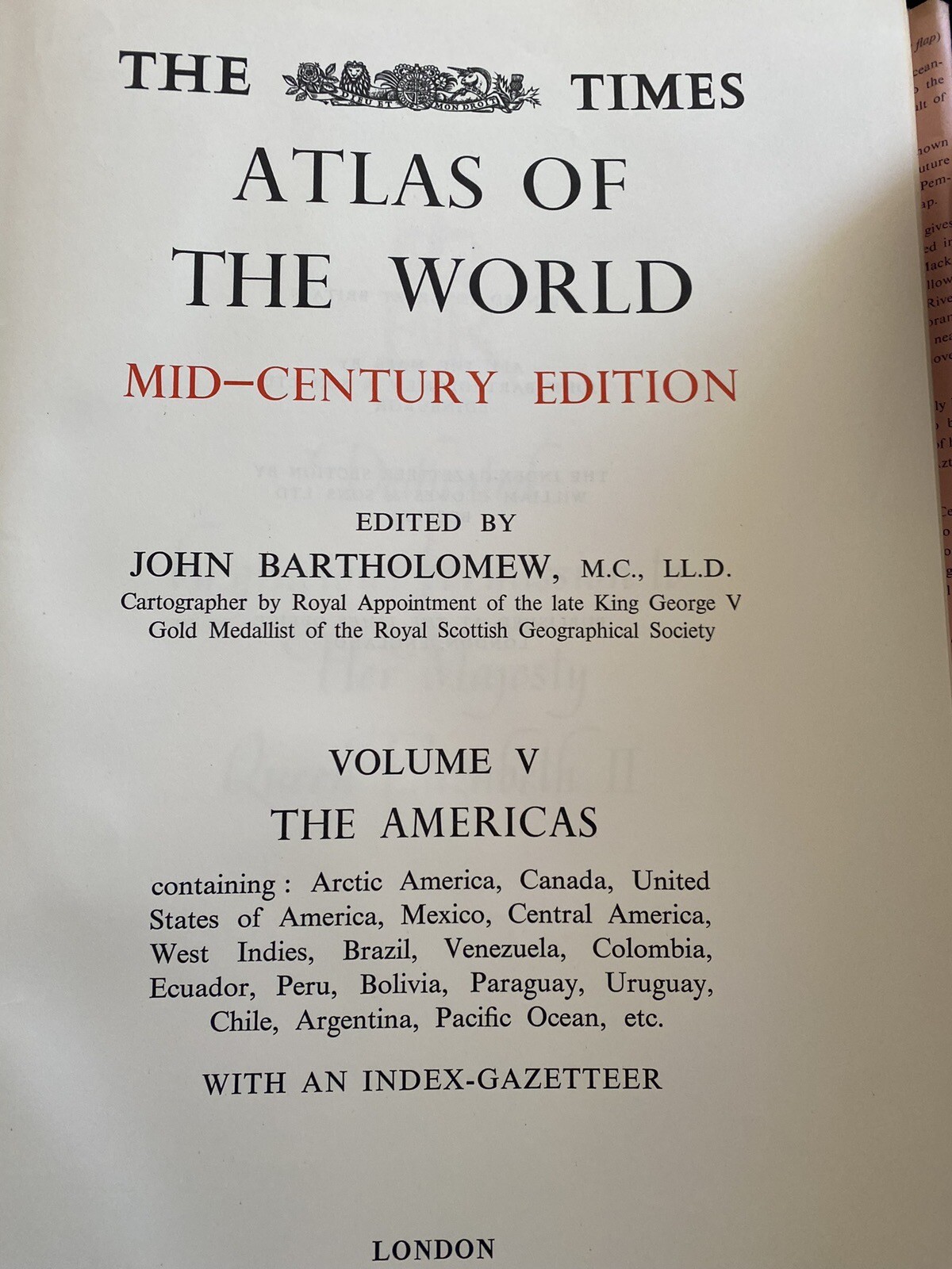 The Times. Atlas of the World. Mid Century Edition. Volumes I to V ...