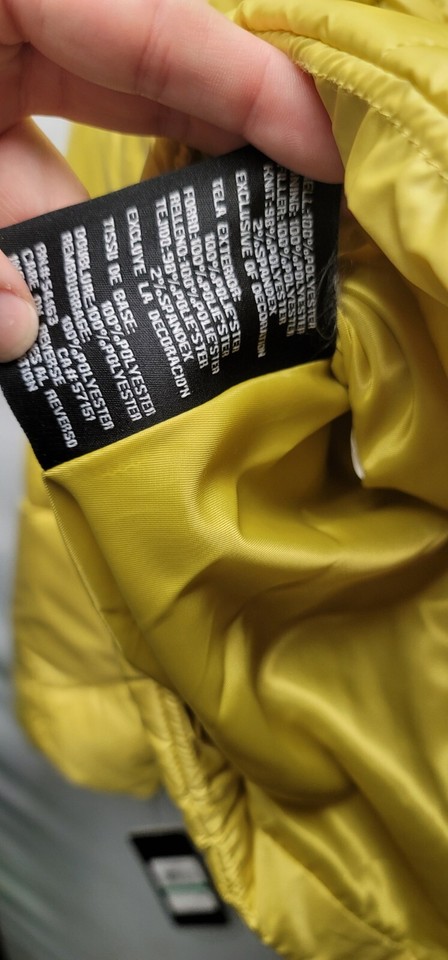 Guess Womens Puffer Jacket Large Yellow Nwt Zip Pockets Winter USA Coat ...